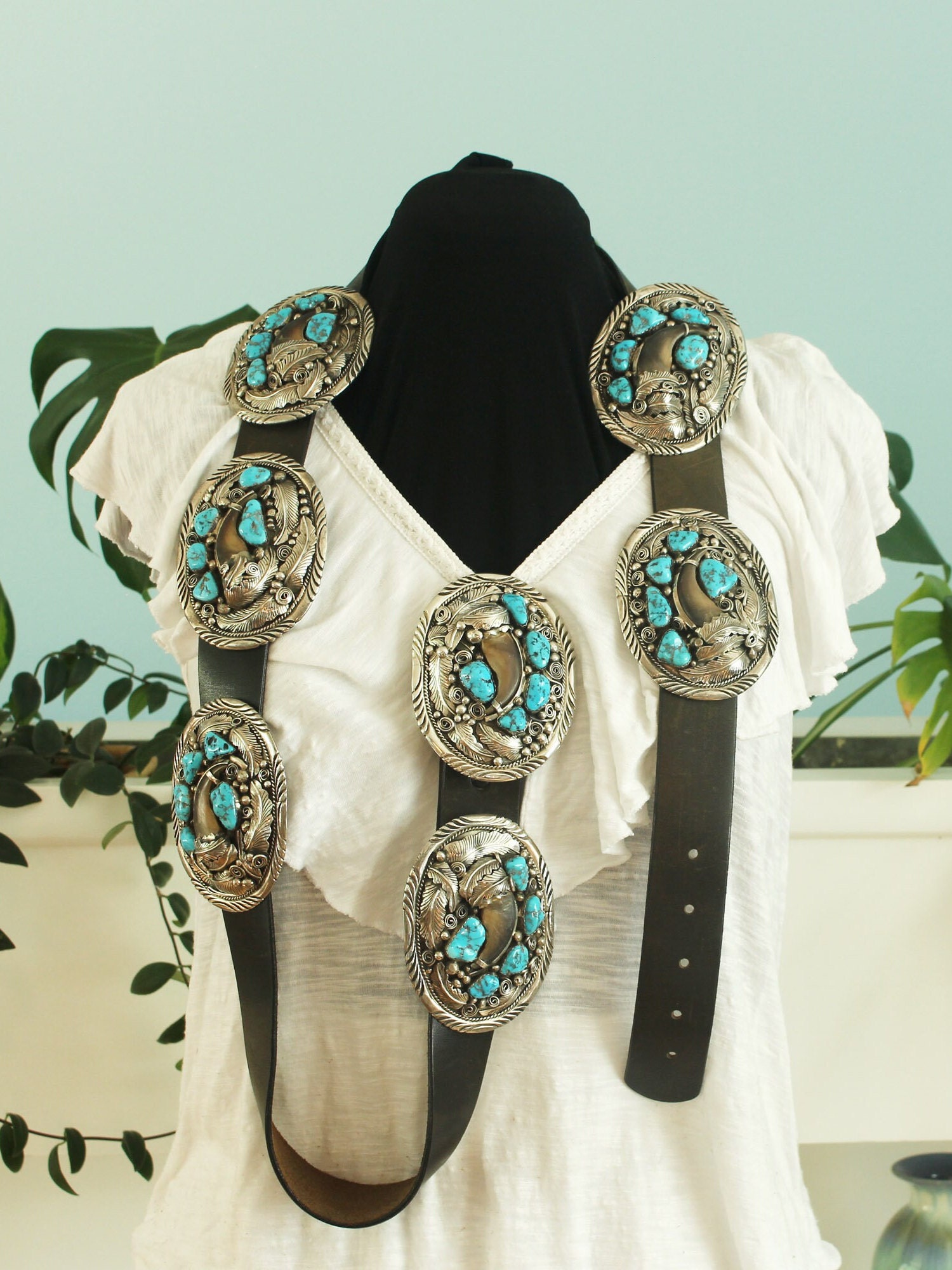 Concho Belt, Vintage Navajo Sterling Silver Turquoise and Authentic ...