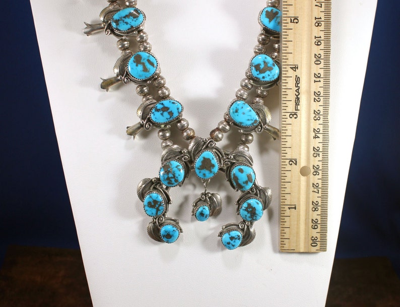 Morenci Turquoise With Pyrite Matrix Squash Blossom Necklace, Vintage ...