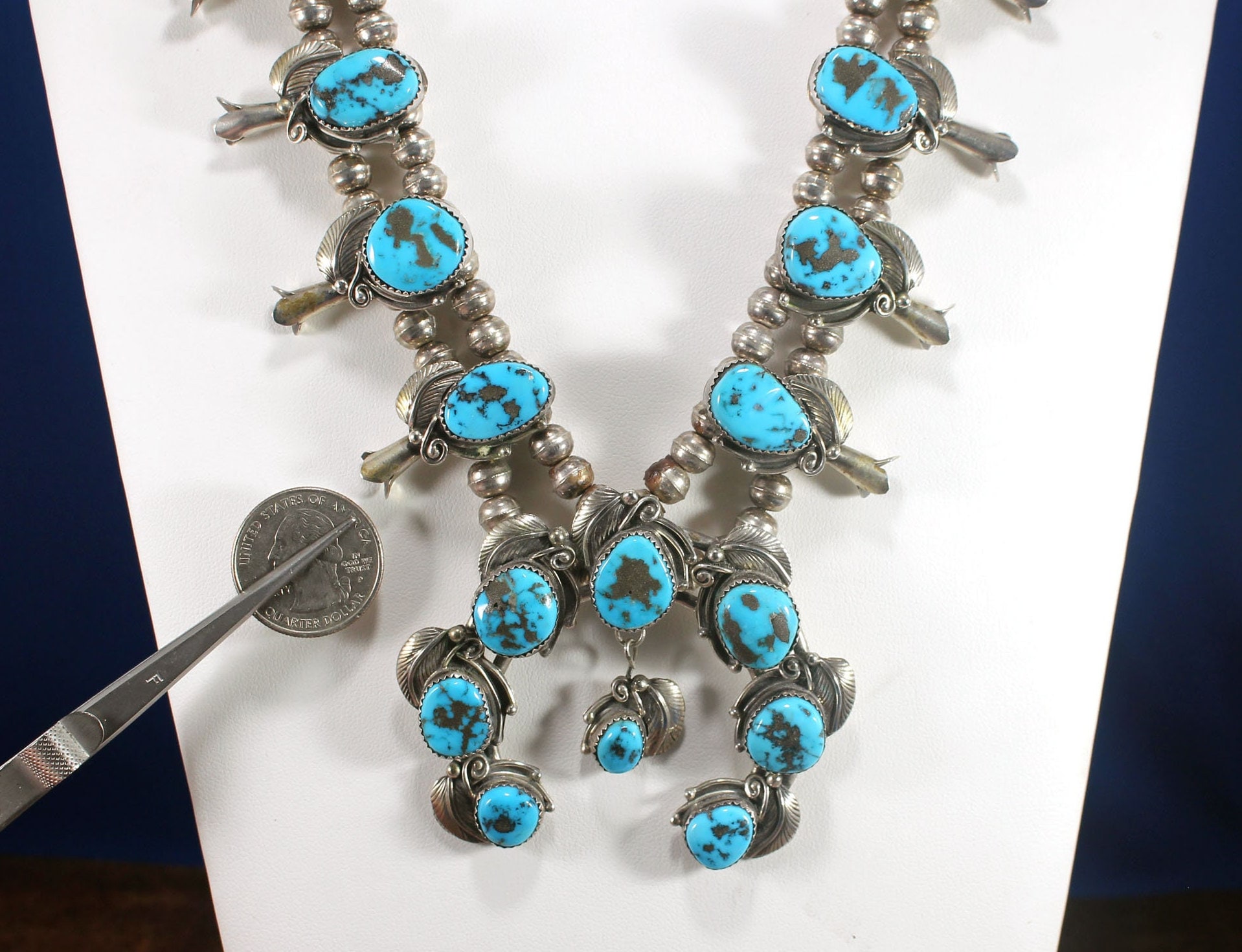 Morenci Turquoise With Pyrite Matrix Squash Blossom Necklace, Vintage ...