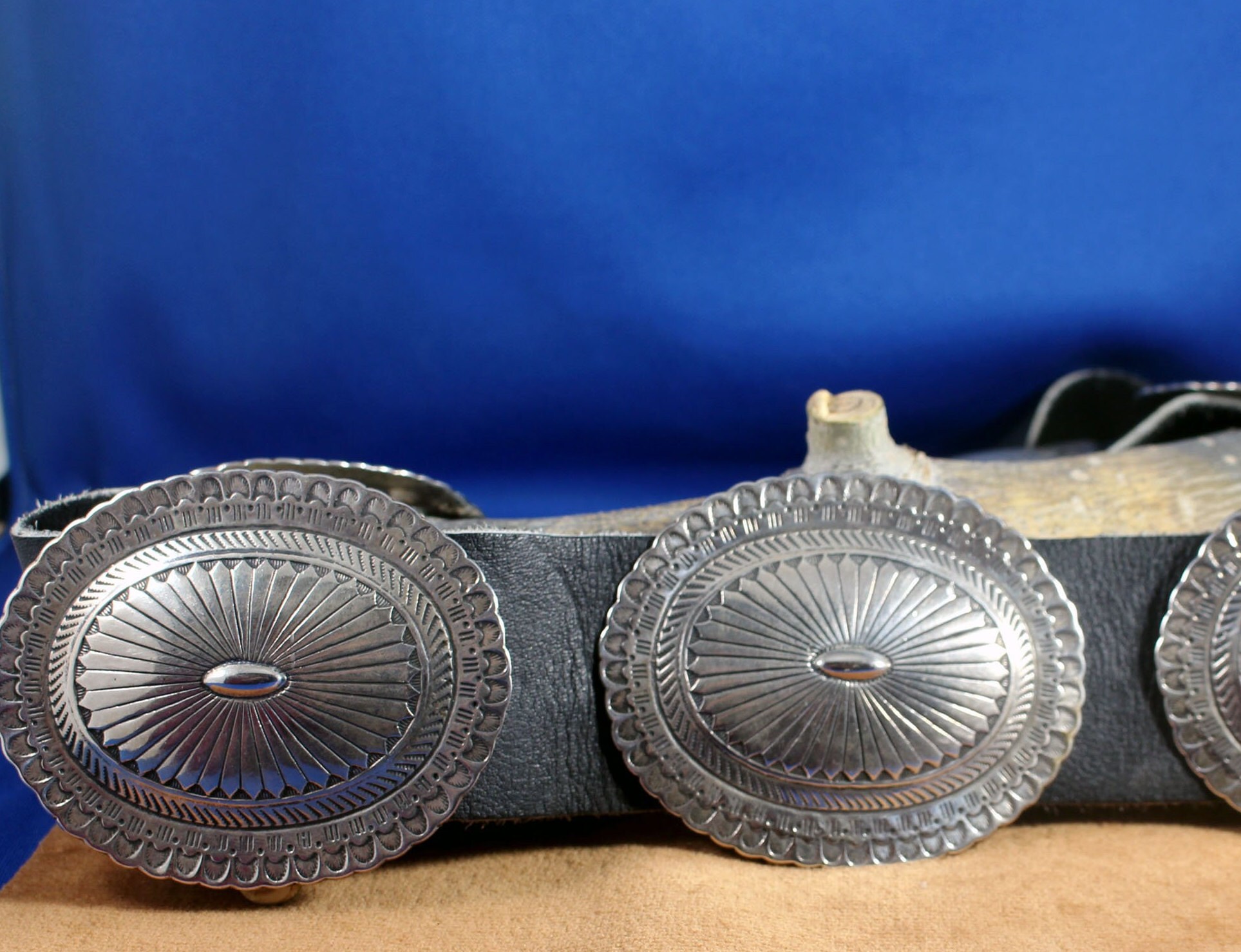 Concho Belt Large Sterling Silver and Anodized Ovals on Black Leather ...