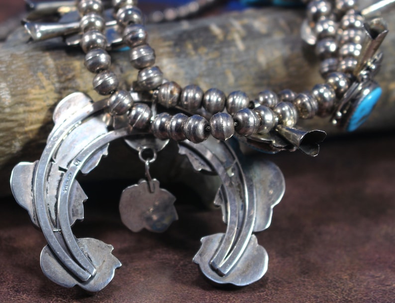 Morenci Turquoise With Pyrite Matrix Squash Blossom Necklace, Vintage ...