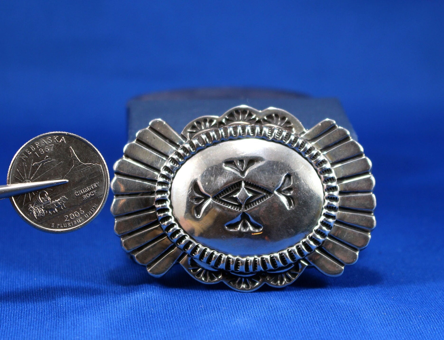 Concho Belt Buckle, Vintage Stamped Sterling Silver, Signed Navajo ...