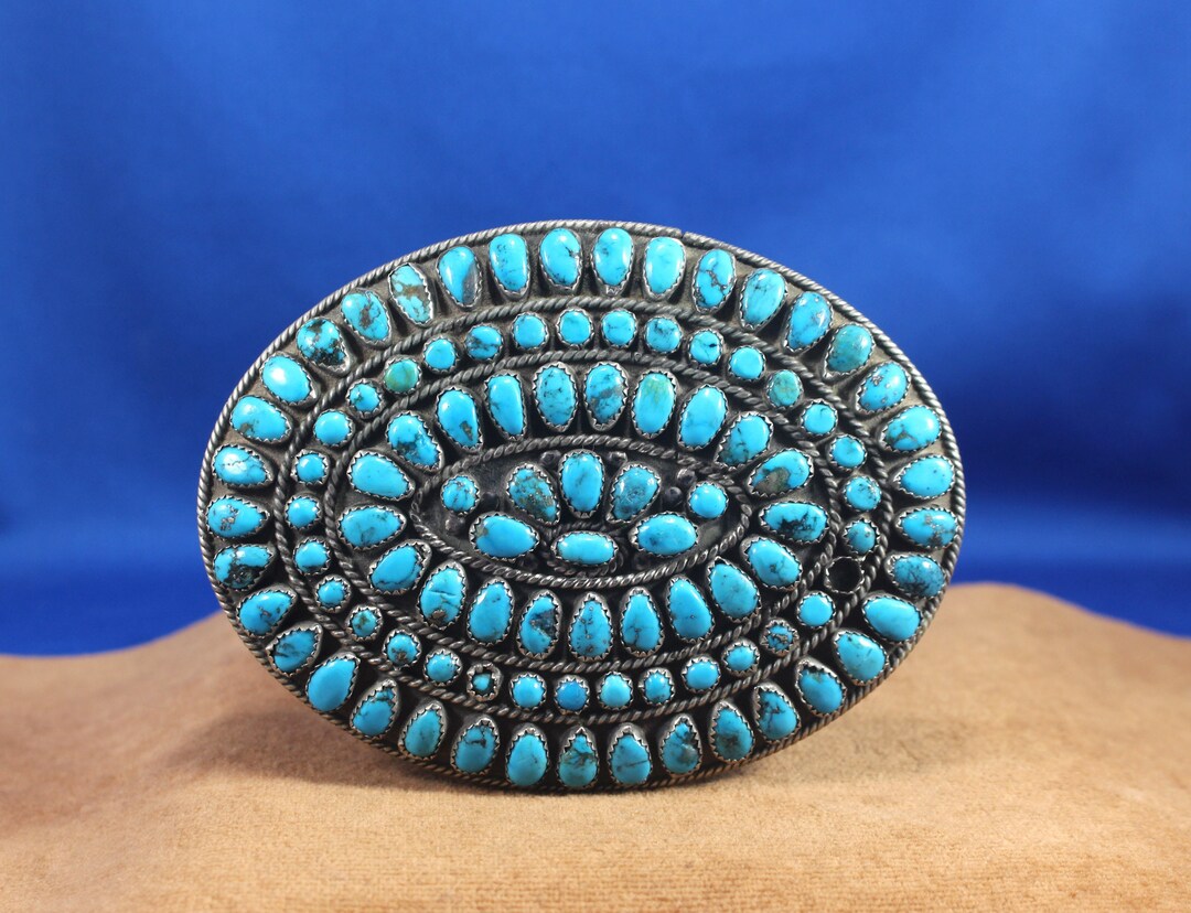 Natural Turquoise Cluster and Silver Belt Buckle Extra-large Oval ...