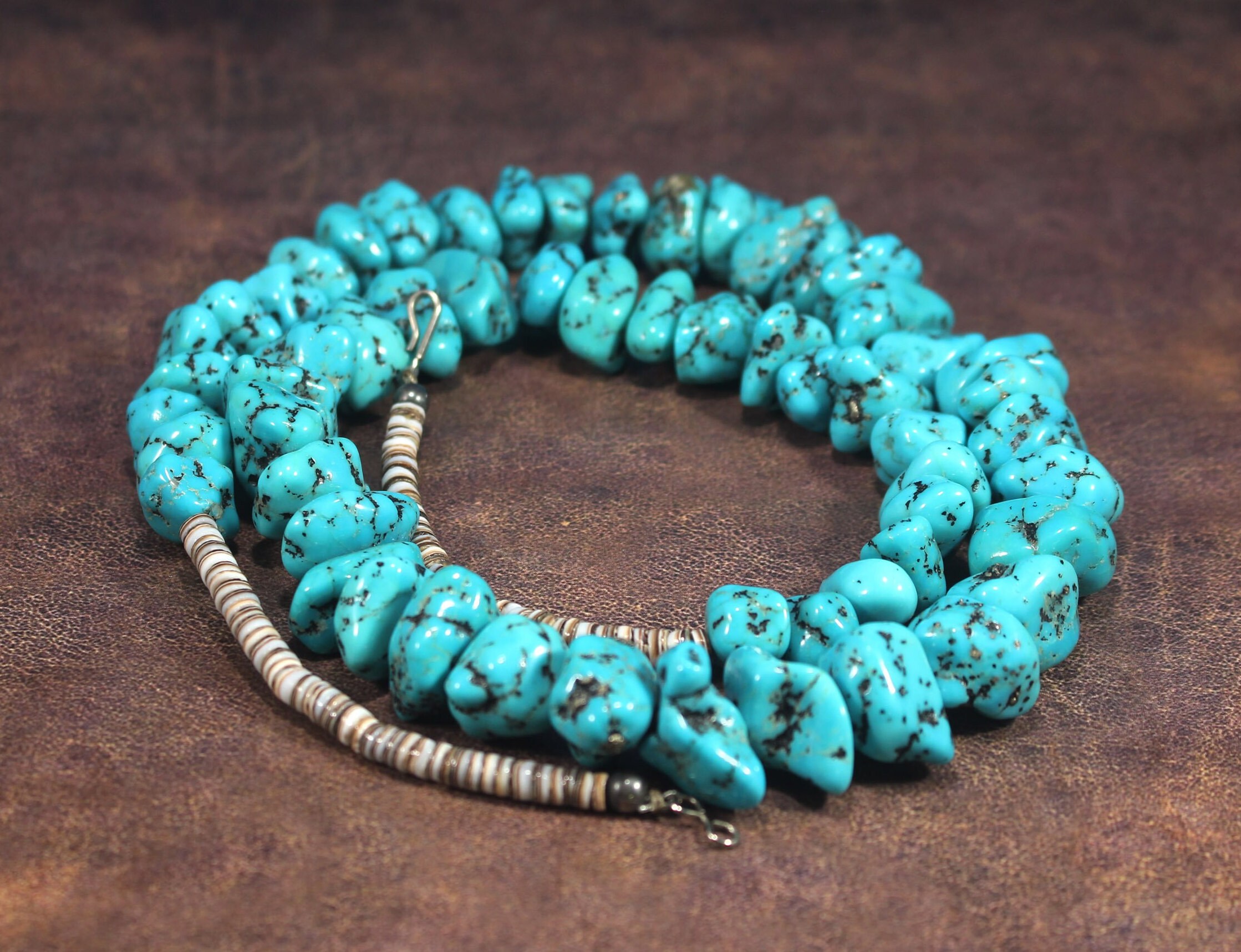 Natural Turquoise Polished Large Nuggets Necklace, Vintage Native ...