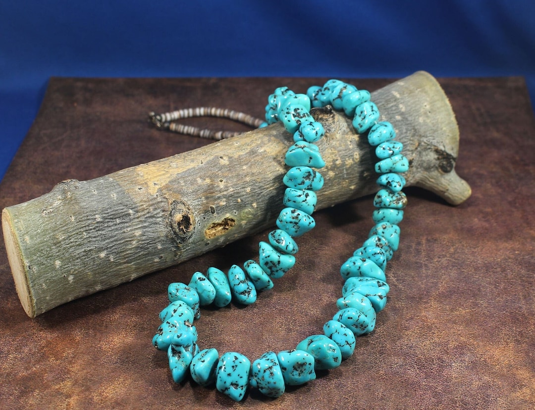 Natural Turquoise Polished Large Nuggets Necklace, Vintage Native ...