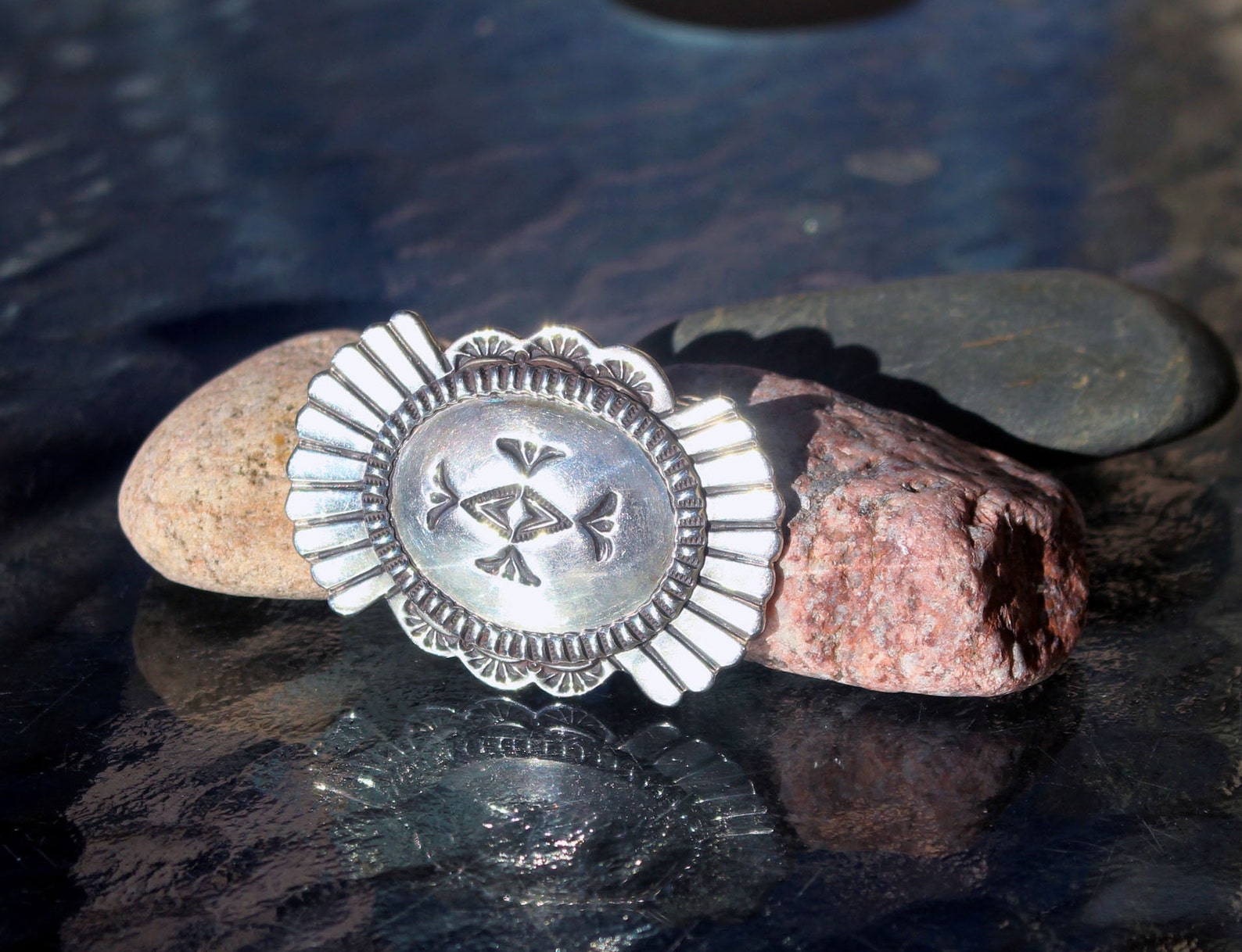 Concho Belt Buckle, Vintage Stamped Sterling Silver, Signed Navajo ...