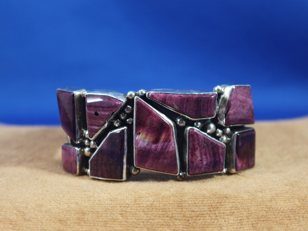 Purple Spiney Oyster Shell and Sterling Silver Cuff Bracelet, Vintage ...