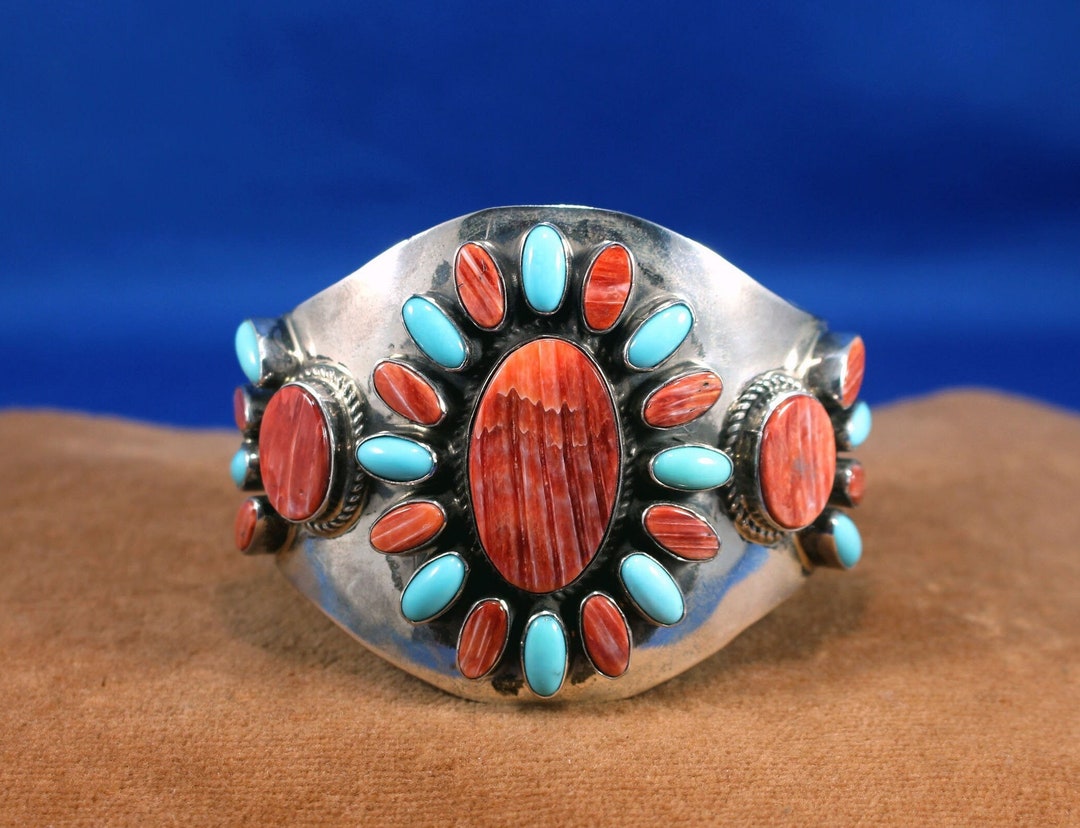 Natural Red Spiny Oyster Shell and Natural Turquoise Sterling Silver ...