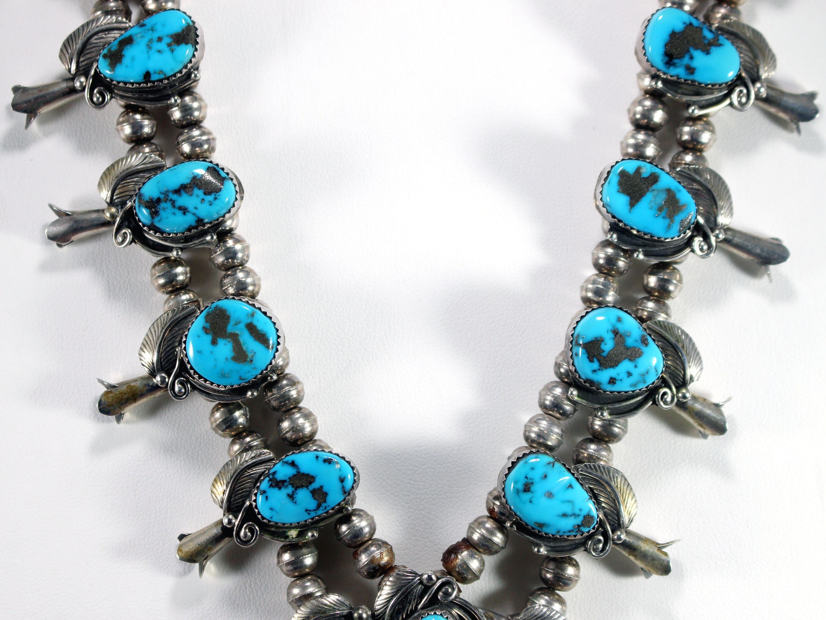 Morenci Turquoise With Pyrite Matrix Squash Blossom Necklace, Vintage ...
