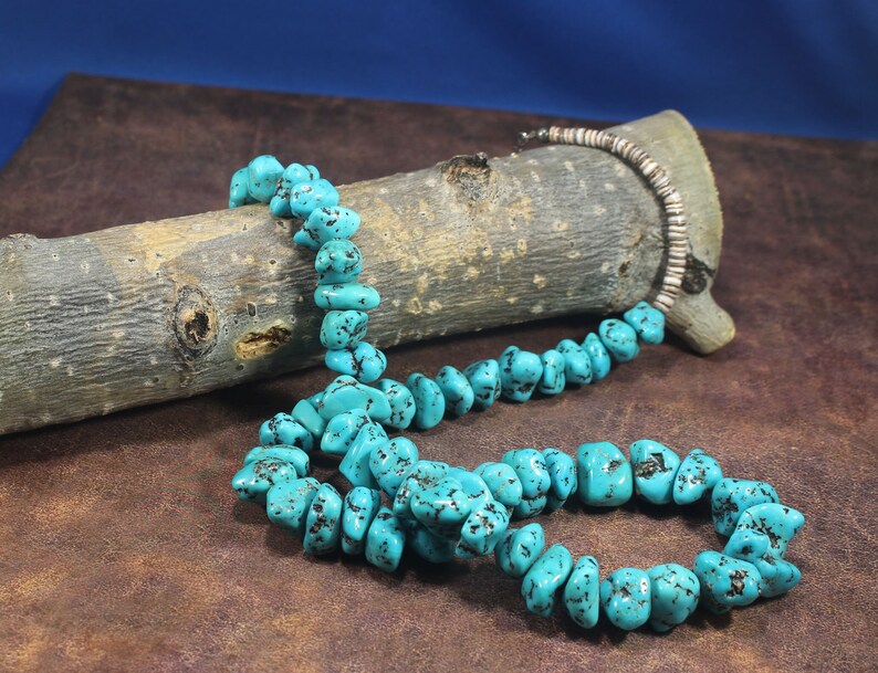 Natural Turquoise Polished Large Nuggets Necklace, Vintage Native ...