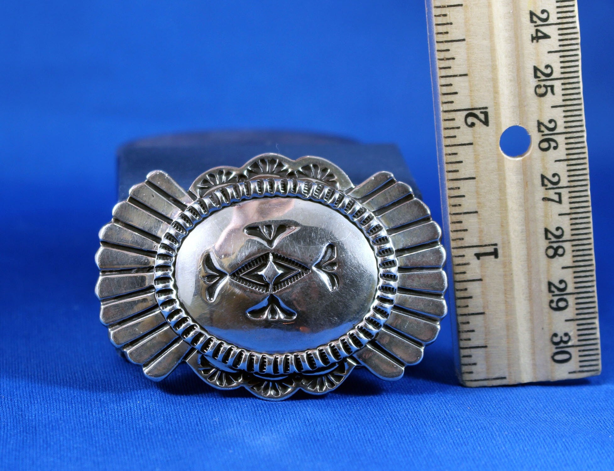 Concho Belt Buckle, Vintage Stamped Sterling Silver, Signed Navajo ...