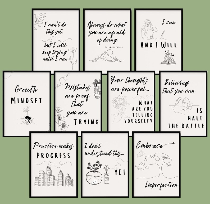 Growth Mindset Classroom Poster Set for Elementary Students: Inspire ...