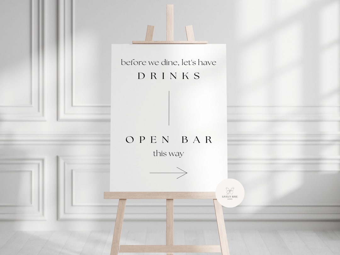 Cocktail Hour and Open Bar Sign Template | Wedding Reception Sign ...