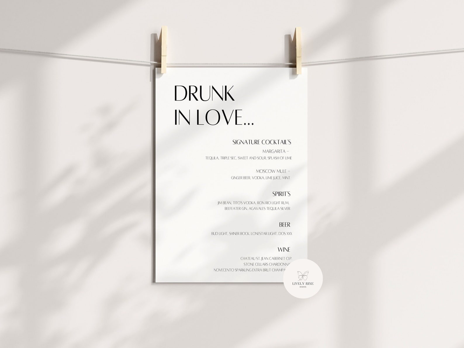 Classic Wedding Bar Menu Template | Special Event Drink Sign | DIY ...