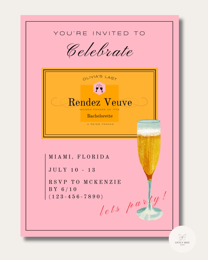 Last Rendez Veuve Bachelorette Invitation Template | Flat Lay Party ...