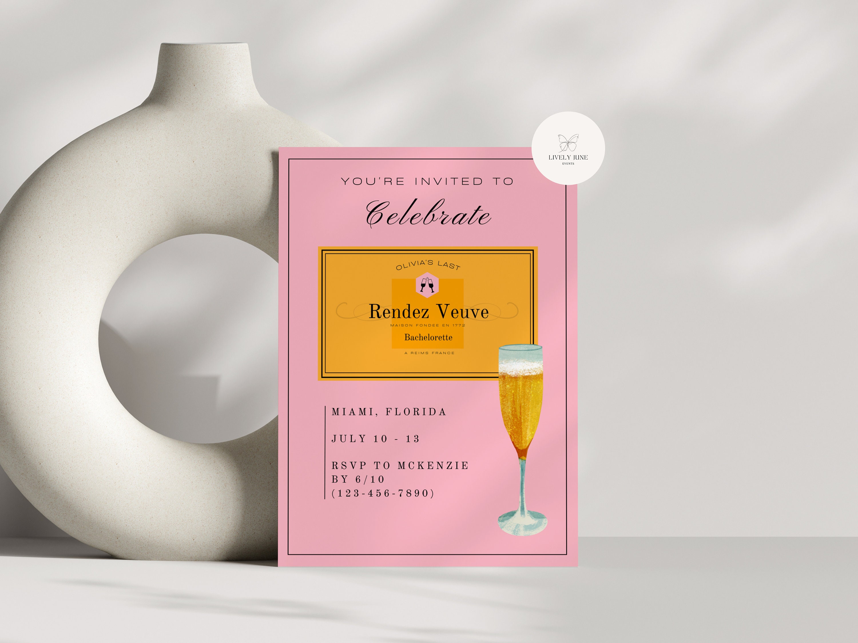 Last Rendez Veuve Bachelorette Invitation Template | Flat Lay Party ...