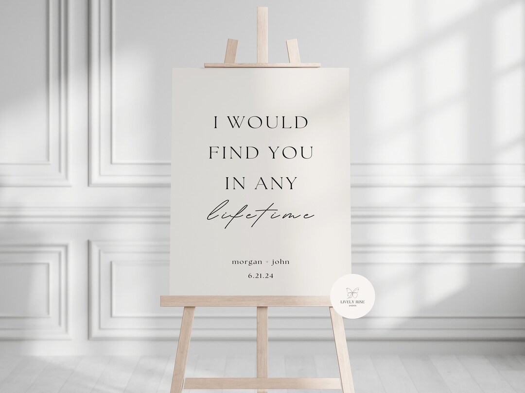 Luxury "i Would Find You in Any Lifetime" Sign Template | Wedding ...