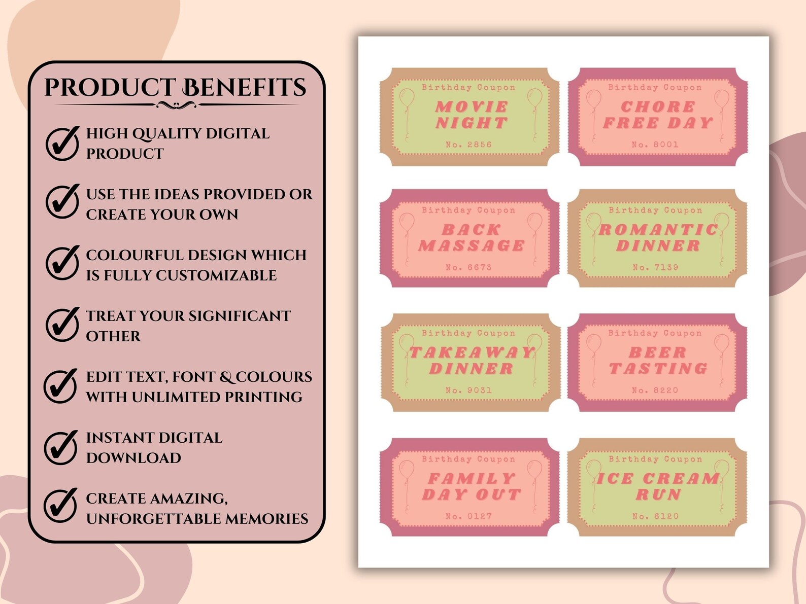 Editable Love Coupon Template, Printable Love Tokens, Last Minute Gift ...