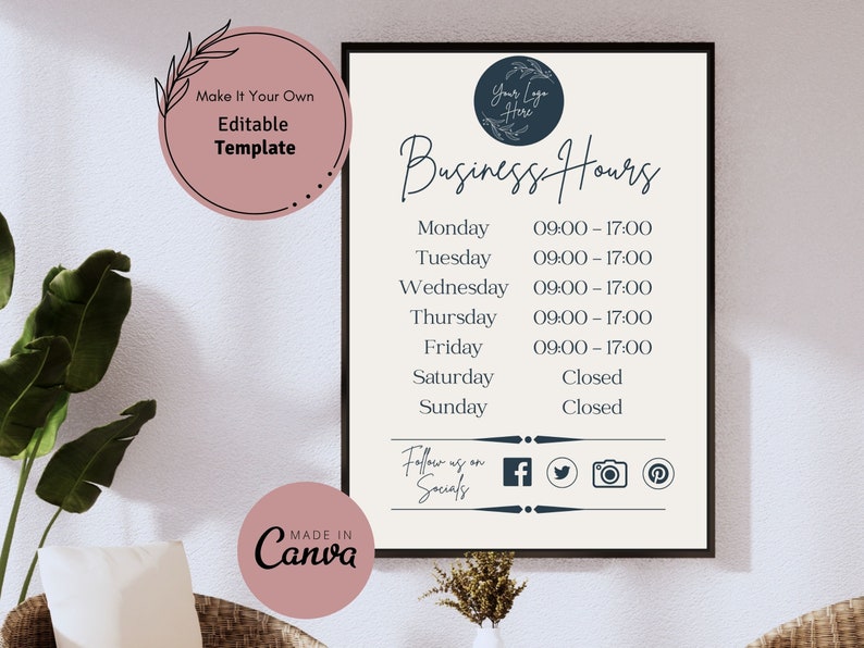 Editable Business Hours Sign Template, Printable Store Opening Times ...