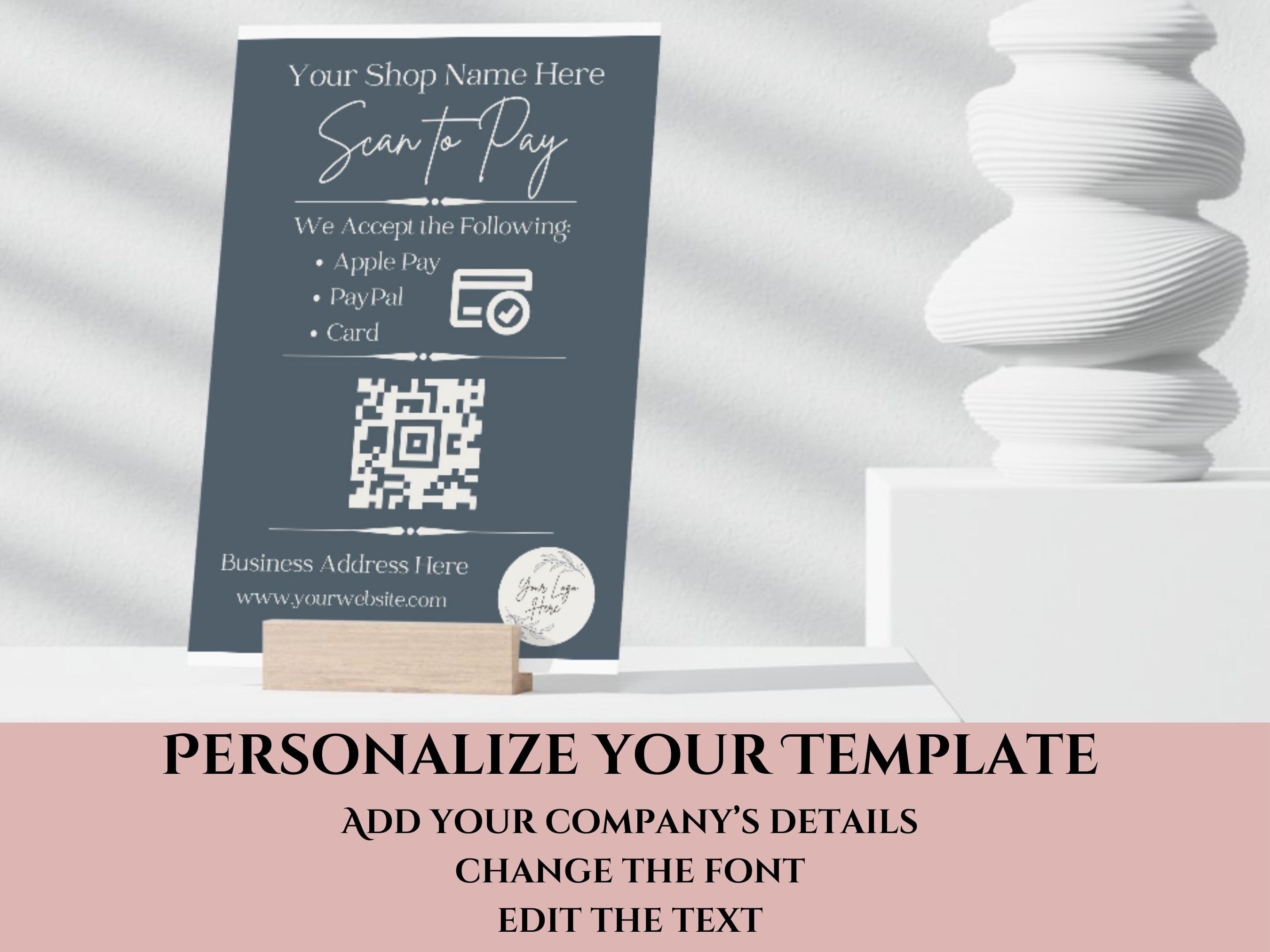 Editable Scan to Pay Sign Template, Printable Small Business Sign ...