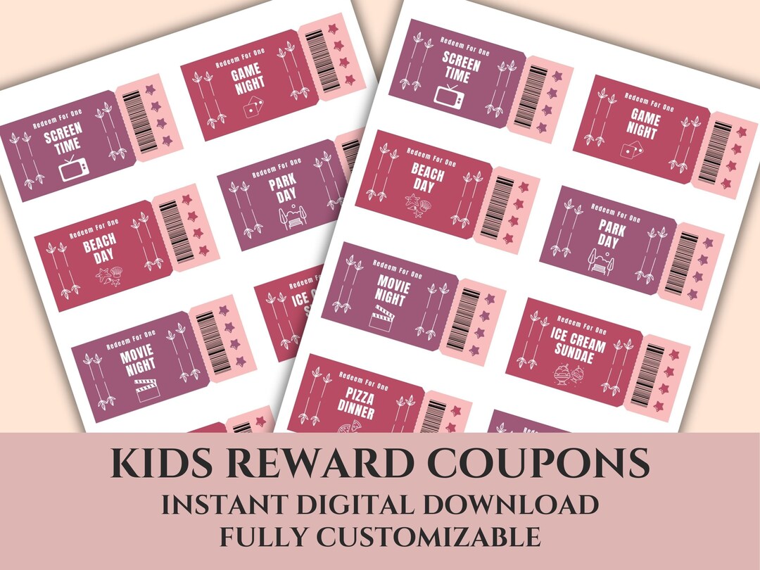 Coupon Book for Kids, Printable Kids Reward Coupons Template, Editable ...