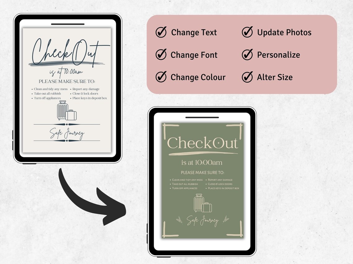 Editable Airbnb Sign Template, Printable Checkout Sign for Airbnb Host ...