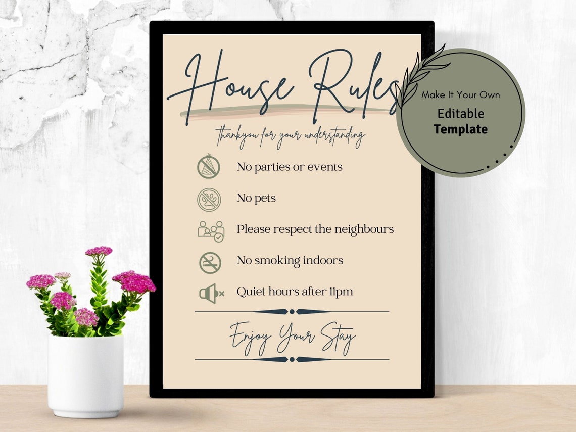 Airbnb House Rules Sign Template, Editable Sign for Airbnb Host ...