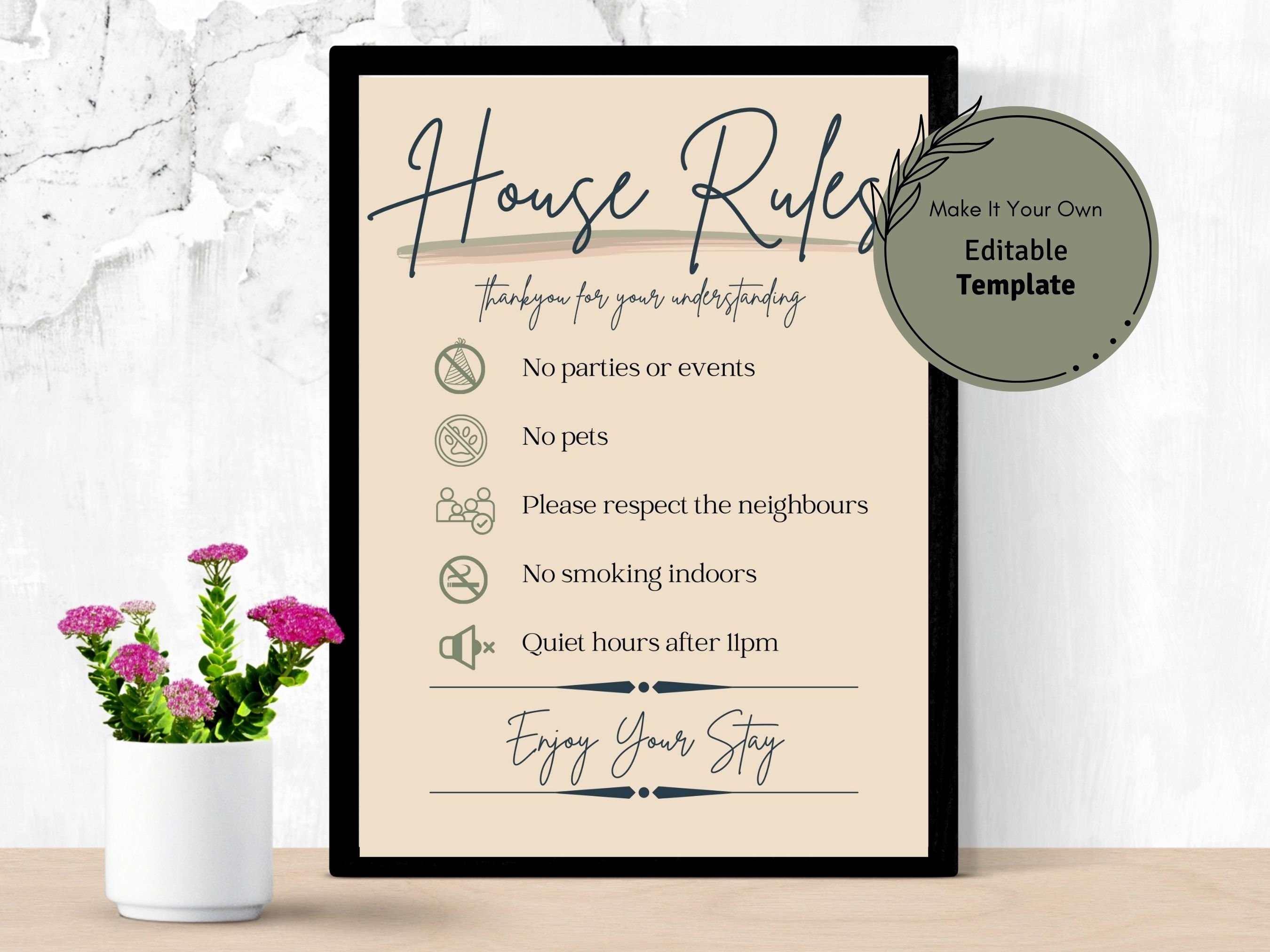 Airbnb House Rules Sign Template, Editable Sign for Airbnb Host ...