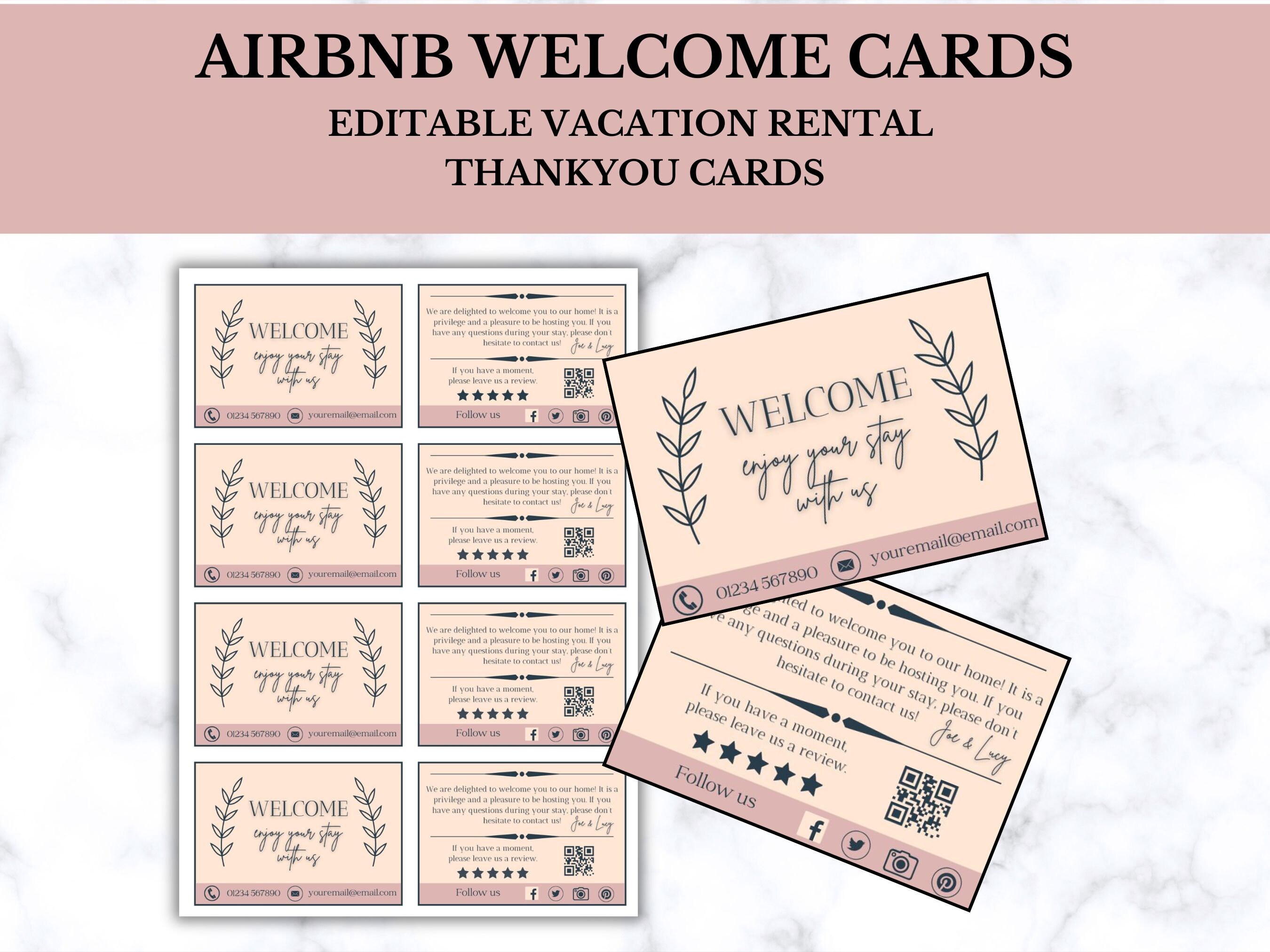 Airbnb Welcome Card Template, Printable Airbnb Feedback Card, Editable ...