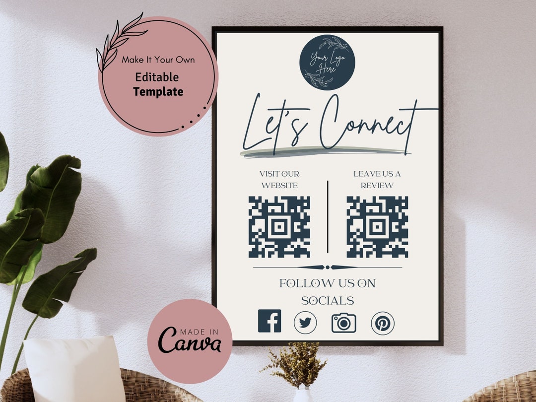 Editable Social Media Sign Template, Printable Small Business QR Code ...