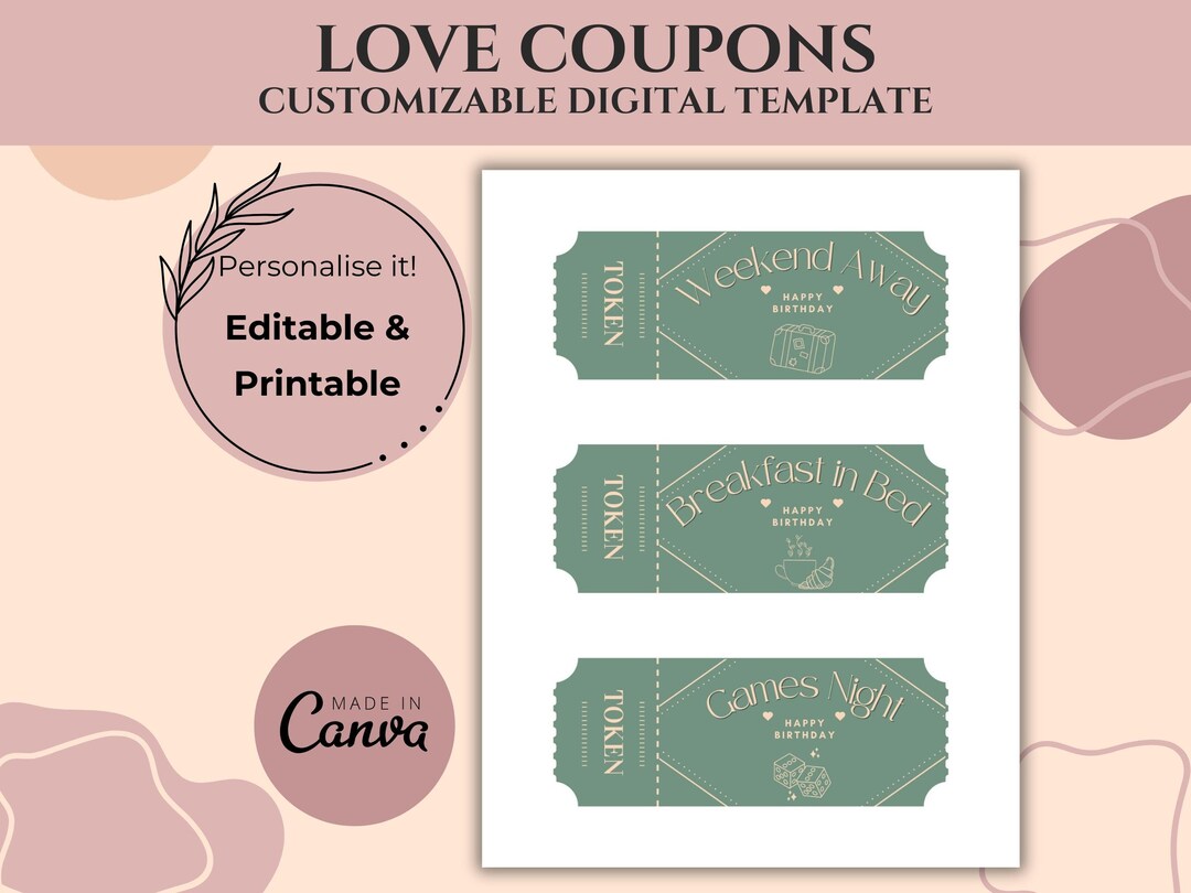 Editable Love Coupon Template, Printable Love Tokens, Last Minute Gift ...