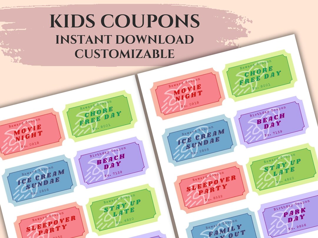 Reward Coupons for Kids, Printable Kids Reward Coupon Template ...