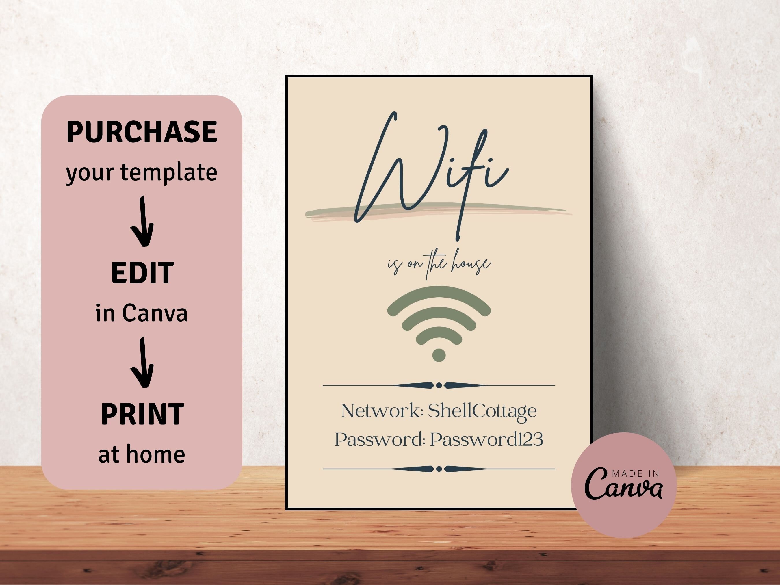 Wifi Password Sign, Editable Template for Airbnb Host, Vacation Rental ...