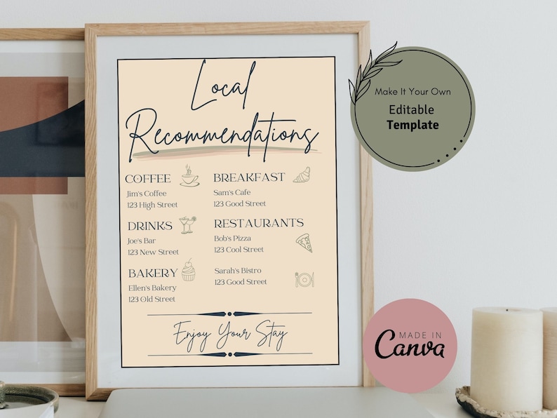 Editable Airbnb Sign Template, Printable Local Recommendations Sign for ...