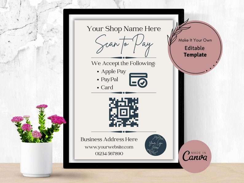 Small Business Sign Template, Editable Scan to Pay Sign, Printable ...