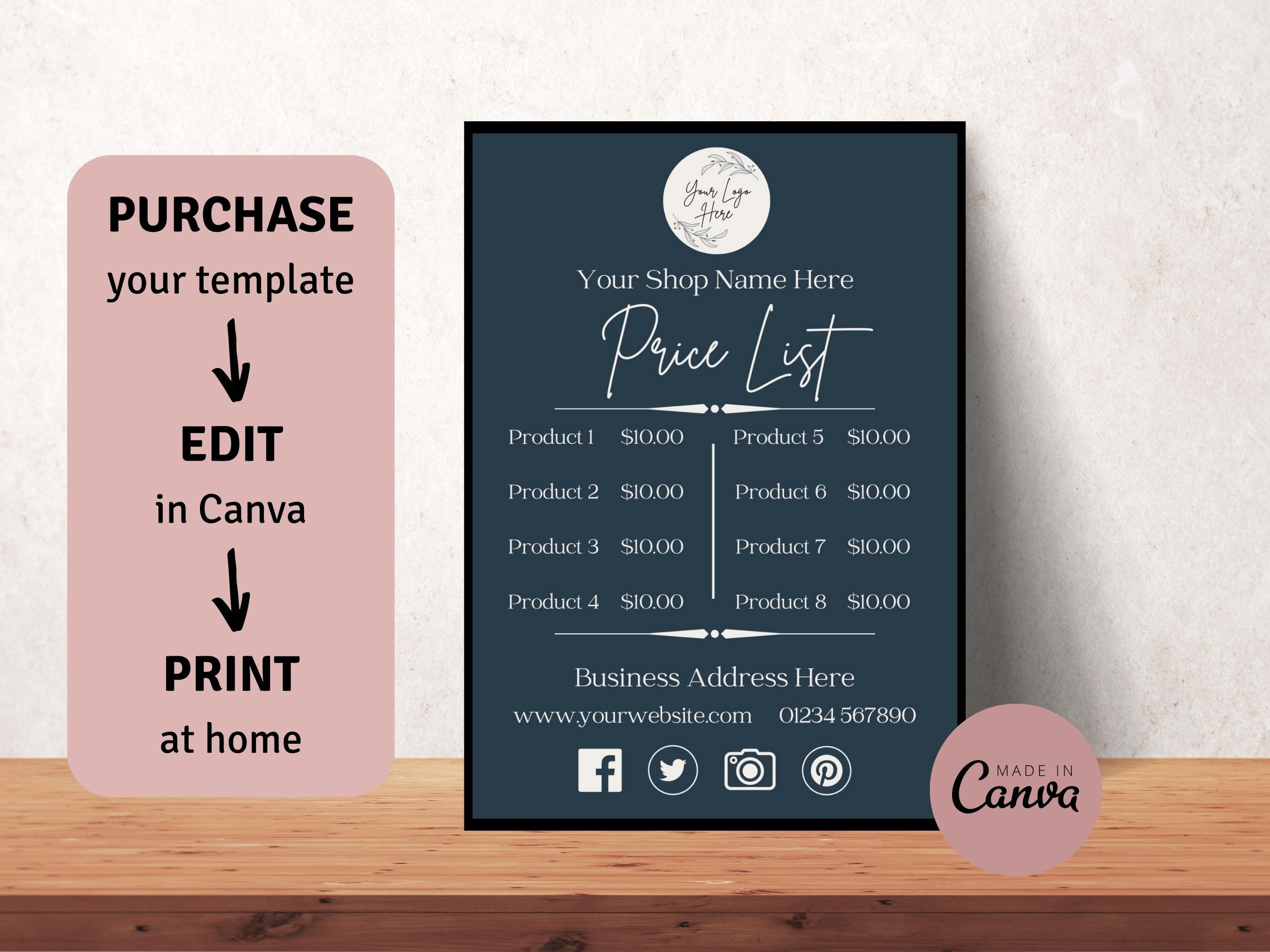 Printable Small Business Price List Template, Editable Pricing Guide ...