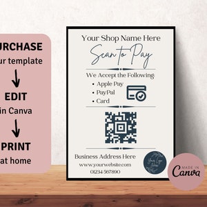 Small Business Sign Template, Editable Scan to Pay Sign, Printable ...
