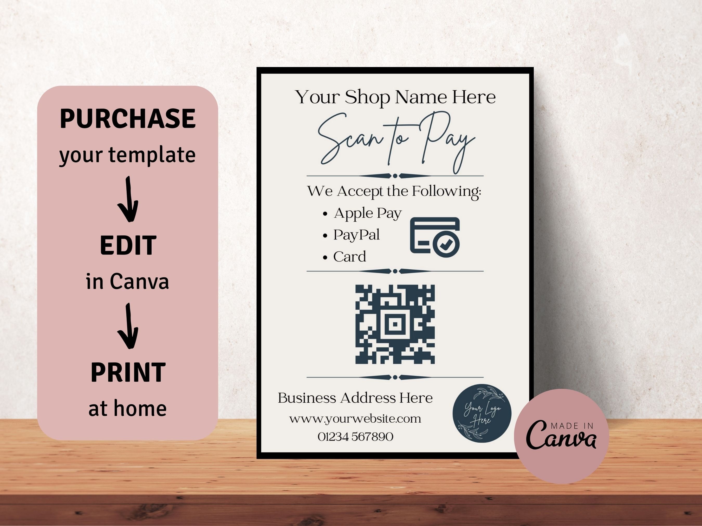 Small Business Sign Template, Editable Scan to Pay Sign, Printable ...