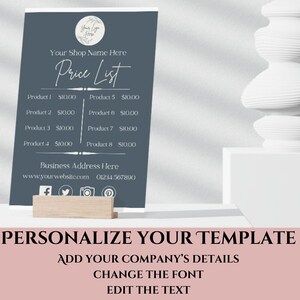 Printable Small Business Price List Template, Editable Pricing Guide ...