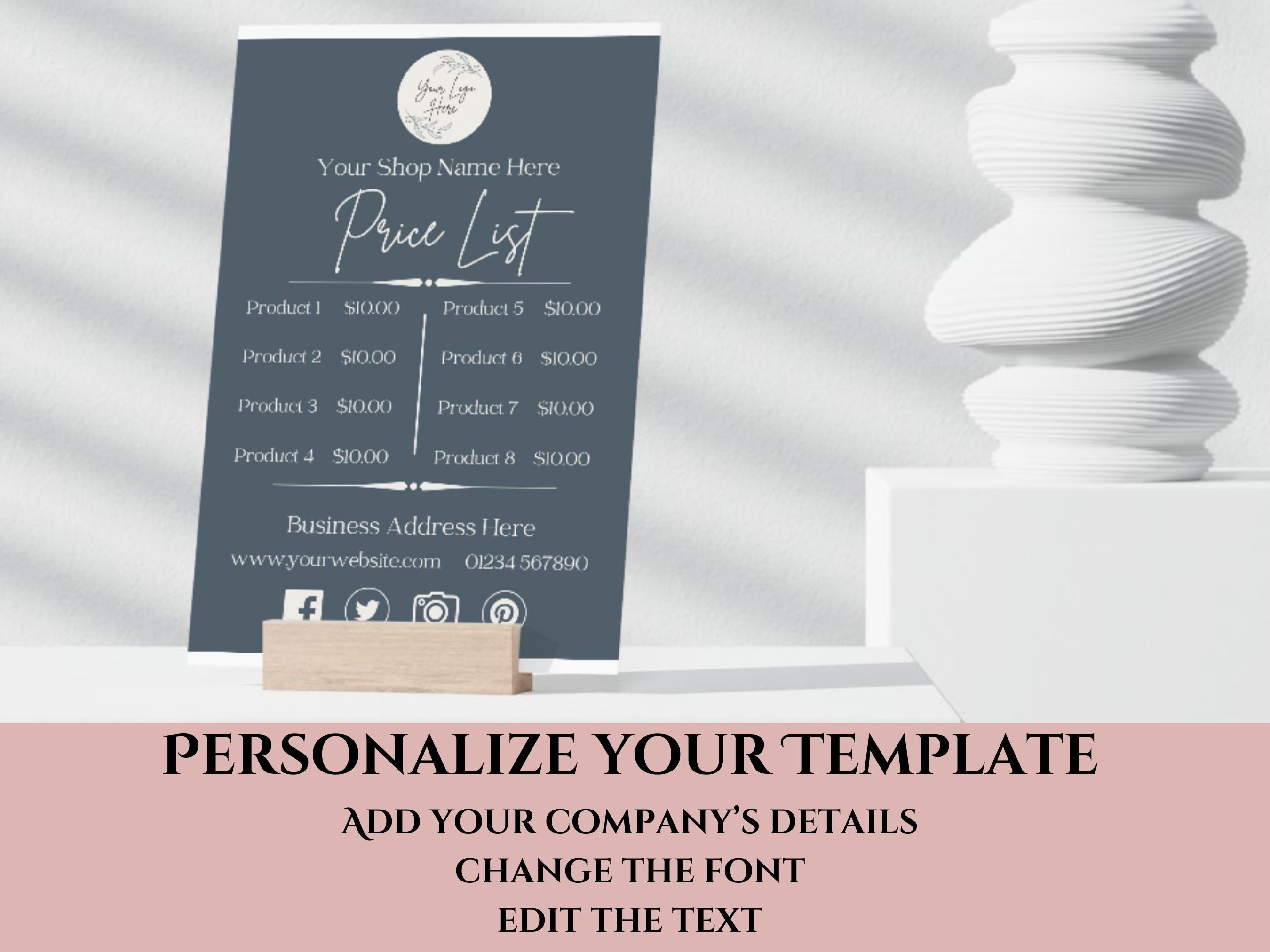 Printable Small Business Price List Template, Editable Pricing Guide ...