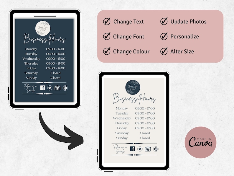 Printable Business Hours Sign Template, Editable Store Opening Times ...