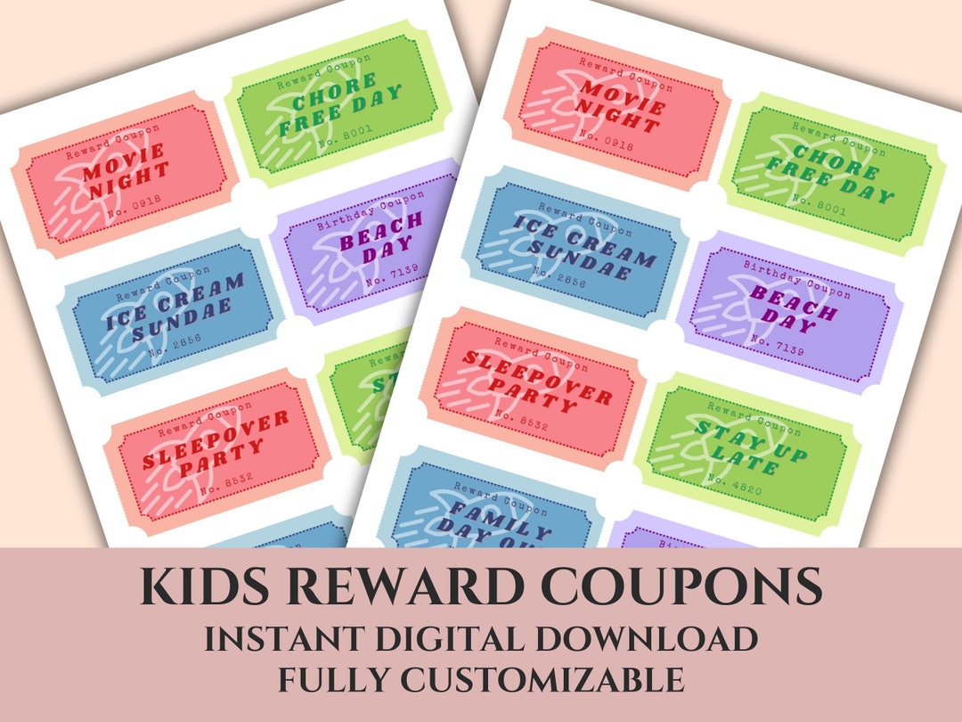 Kids Reward Coupons, Printable Activity Book, Editable Coupon Template ...