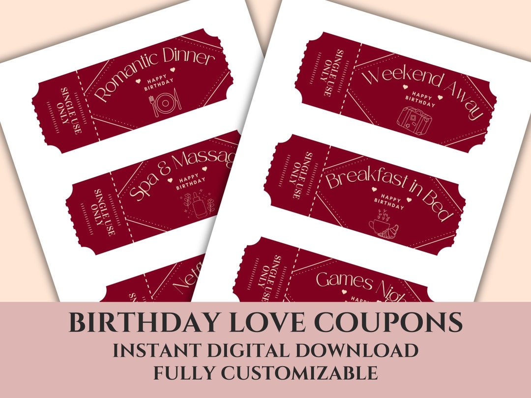 Editable Coupon Template, Printable Birthday Coupons, Anniversary Gift ...