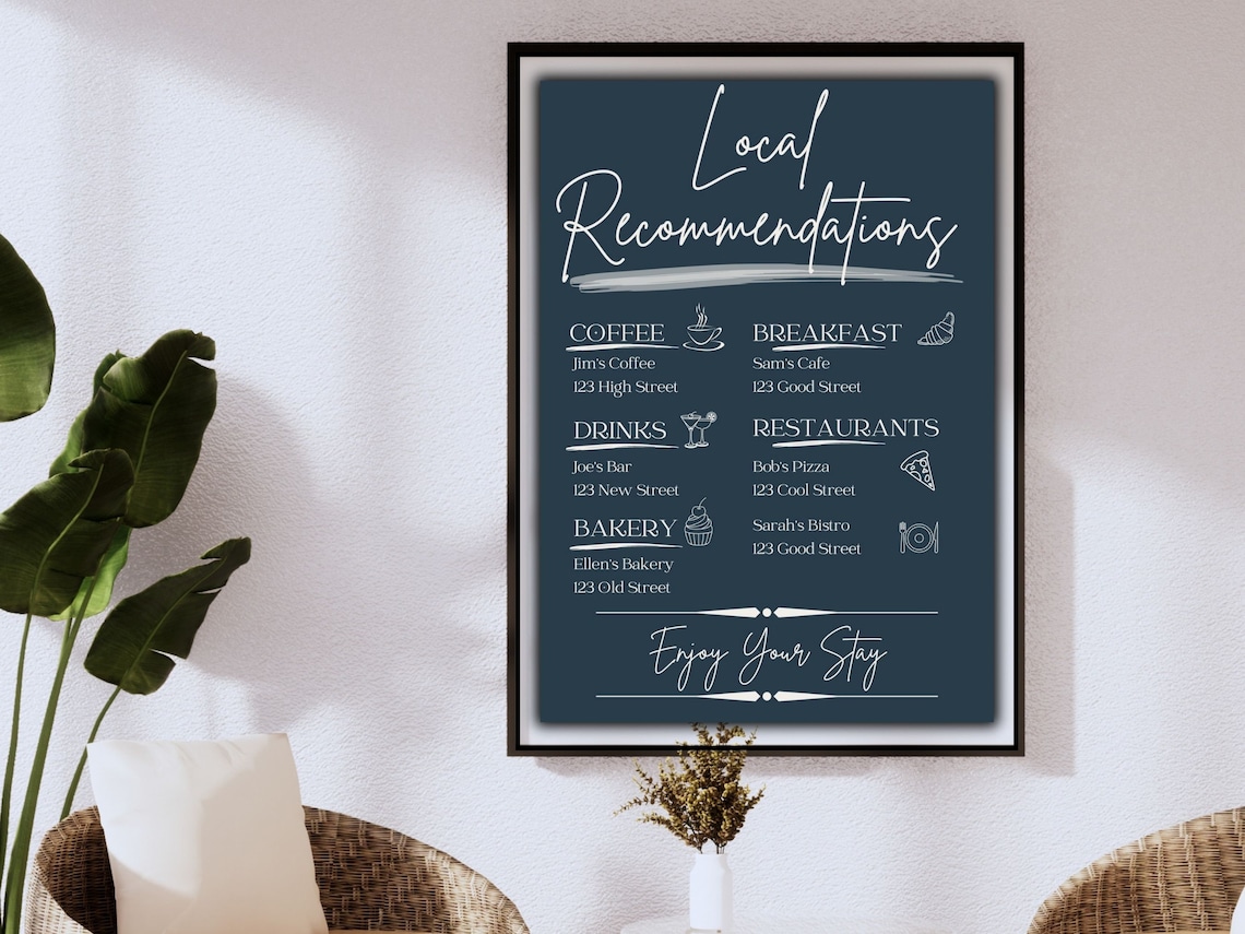 Editable Airbnb Sign Template, Printable Local Recommendations Sign for ...