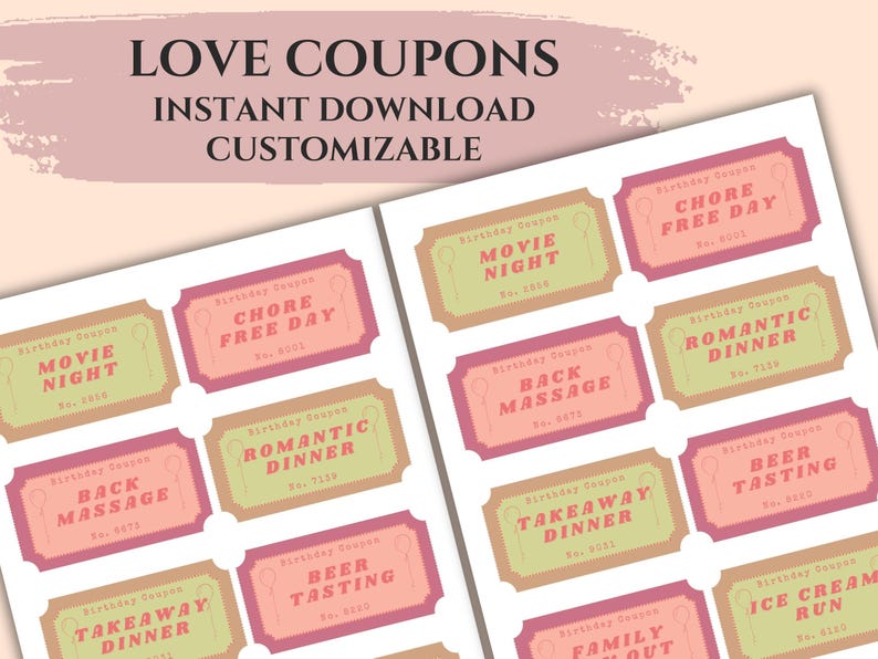 Editable Love Coupon Template, Printable Love Tokens, Last Minute Gift ...