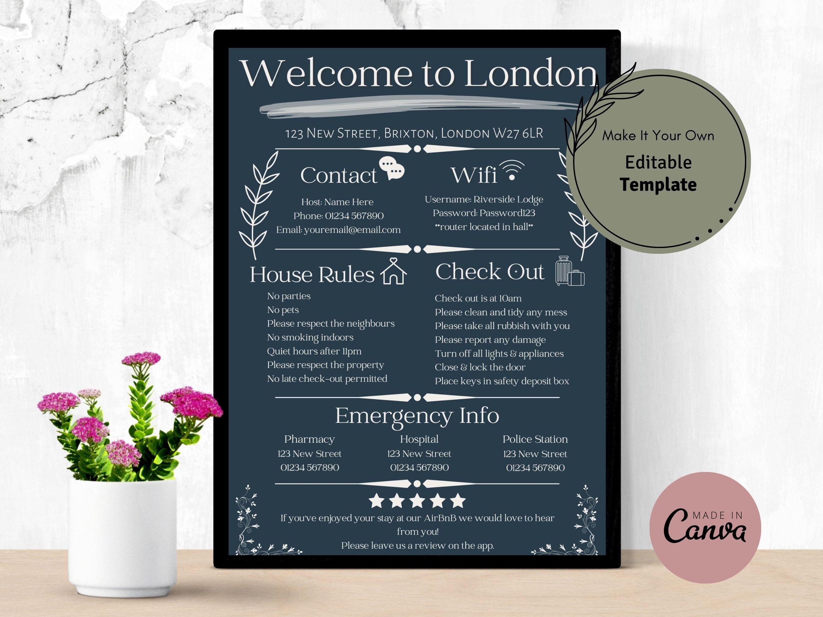 Editable Welcome Sign for Airbnb, Guest Check-in Guide Airbnb, Editable ...