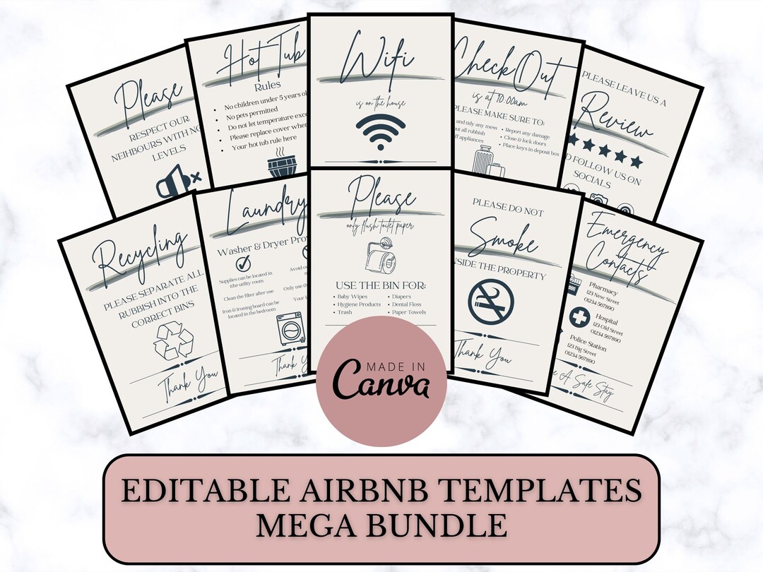 Airbnb Sign Bundle Template, Printable Airbnb Signage, Editable Airbnb ...
