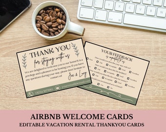 Airbnb Host Thank You Card Template, Editable Canva Airbnb Rental Thank You Template, Printable ...