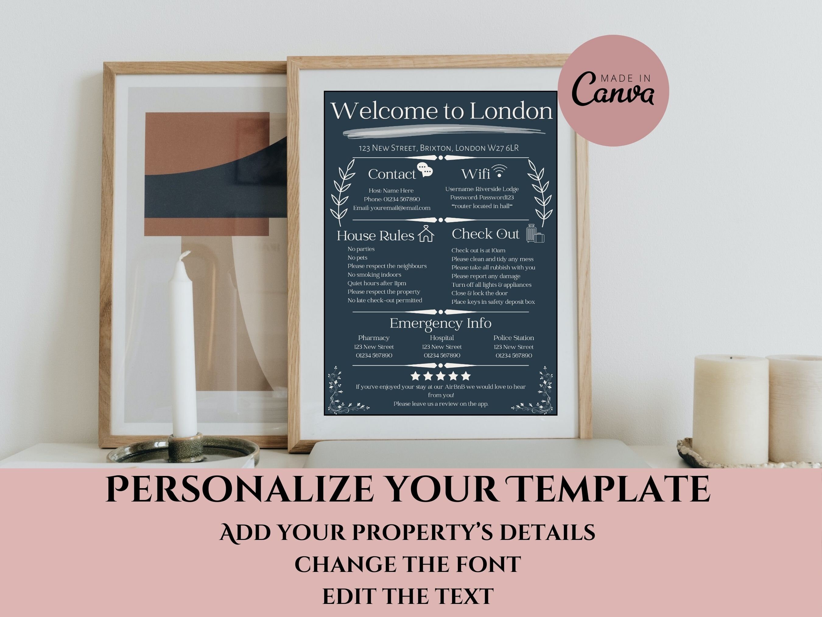 Editable Welcome Sign for Airbnb, Guest Check-in Guide Airbnb, Editable ...