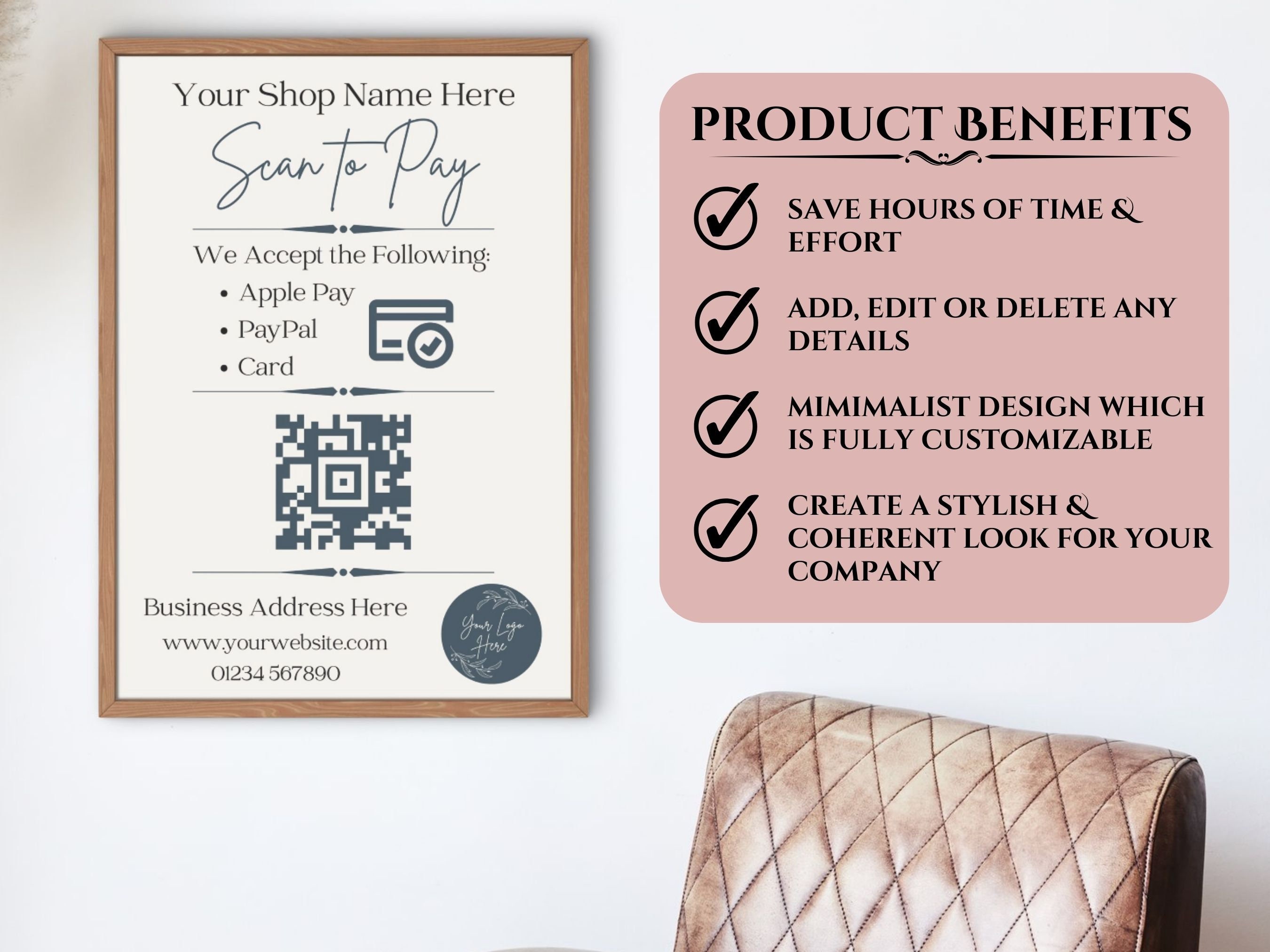 Small Business Sign Template, Editable Scan to Pay Sign, Printable ...